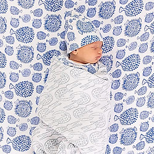 Lewis Crib Sheet | Soft & Breathable Fitted Sheet | Standard Crib Toddler Mattress for Boys & Girls | 100% Muslin Cotton for Sensitive Skin | Unisex Newborn Essential | Blowfish Pattern Marine