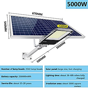 Commercial Solar Street Light Solar Parking Lot Lights Commercial Remote Control IP65 Waterproof Solar Street Lights Outdoor Dusk to Dawn Motion Sensor,5000W