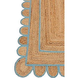 Natural Handwoven Scalloped Jute Area Rug 3x15, Braided Natural Color Area Rug for Living Room, Entryway, Hallway, Kitchen Floor, Under Table 8x10, 9×12, 10×14, 10x16, 10x18 (Light Blue, 2.5’x8′)