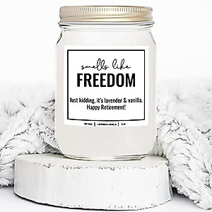 YouNique Designs Happy Retirement Candle for Women 2022, 8 Oz, Female Retirement Candle, Humorous Retirement Candle for Coworker, All Natural Soy Aromatherapy Candles (Lavender & Vanilla)