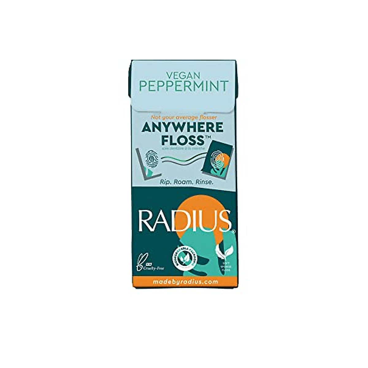 RADIUS Vegan Peppermint Anywhere Floss Travel Dental Floss for Oral Care Boost Non Toxic Tooth & Gum Protection (20 Single Use Flossers per Pack) - Pack of 1