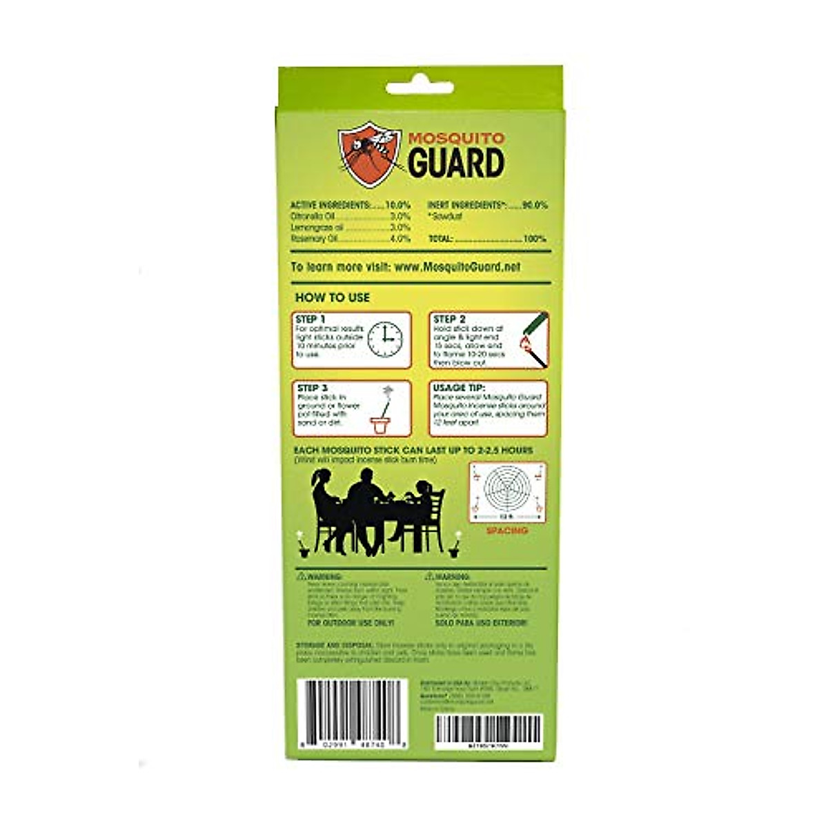 Mosquito Guard 12 Mosquito Repellent Sticks - 2.5 Hrs Protection 1ft, Plant Based Citronella Incense Sticks - Natural Mosquito Repellent Outdoor Patio