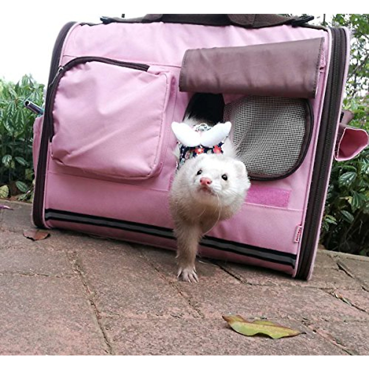 Ferret Harness and Leash Adjustable, Blue Sakura Cotton Cloth Ferret Walking Vest, Soft and Breathable Ferret Lead Leash with Angel Wings and Safe Bell