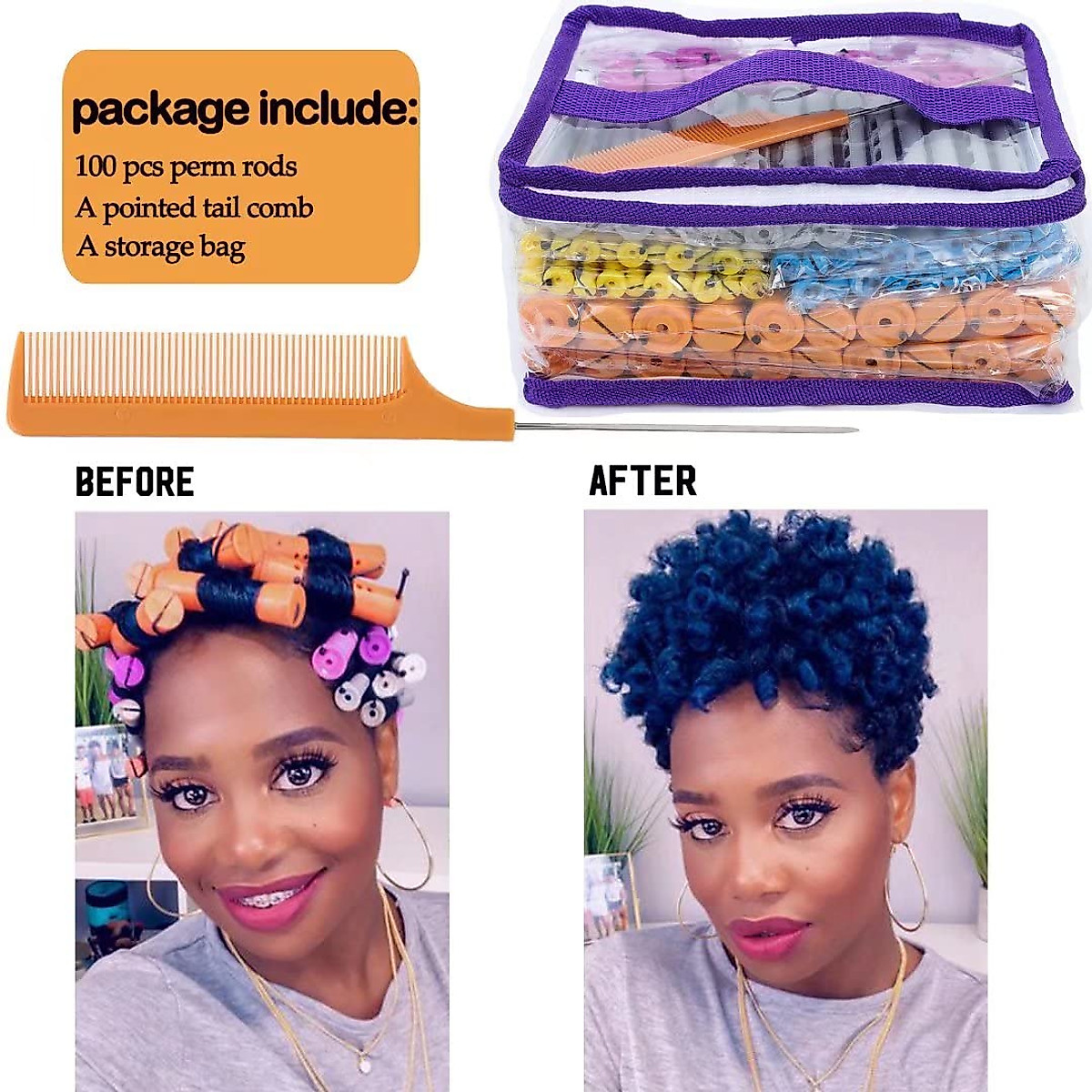 100pcs Hair Curling Rods Set - Plastic Cold Wave Rollers for Natural, Long or Short Hair Styling - Women's DIY Hairdressing Tools in Orange, Purple, Gray, Blue, Yellow