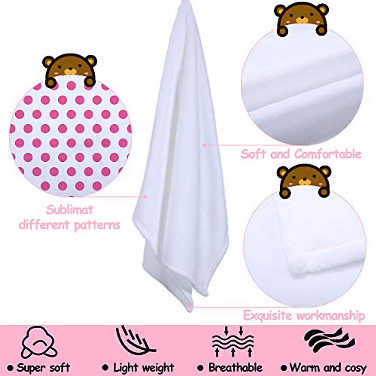 Blank Baby Receiving Blanket Fuzzy White Sublimation Blanket Soft Warm Receiving Baby Blanket Infant Newborn Blanket for Crib Stroller Travel DIY Backdrop, 30 x 40 Inch (2 Pieces)