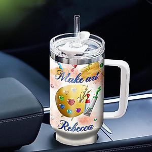 WAZONE Personalized Make Art And She Lived Happily Ever After Stainless Steel Tumbler 40oz with Handle and Straw Insulated Gifts Cool For Girl Painting Lover Painters Artists Teachers