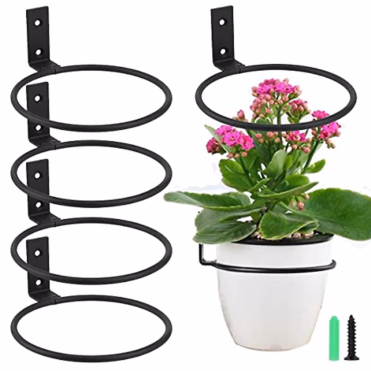 AYSUM 8 Inch Flower Pot Holder Ring 6 Pack Wall Mounted Plant Holder Ring Metal Black Hanging Basket Bracket for Home Garden Indoor Outdoor Plants Planters