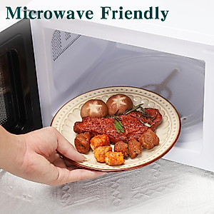 Yonune Eanoni Ceramic Dinner Plates Set of 6, 11 inch Large Stoneware Luxury Dishes for Kitchen Dinnerware Salad Dessert Gifts, Microwave Oven Dishwasher Safe, Scratch Resistant Cream Beige