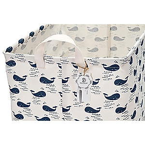 Sea Team 16.5" x 11.8" x 9.8" Square Natural Linen & Cotton Fabric Storage Bins Shelves Storage Baskets Organizers for Nursery & Kid's Room (Whale)