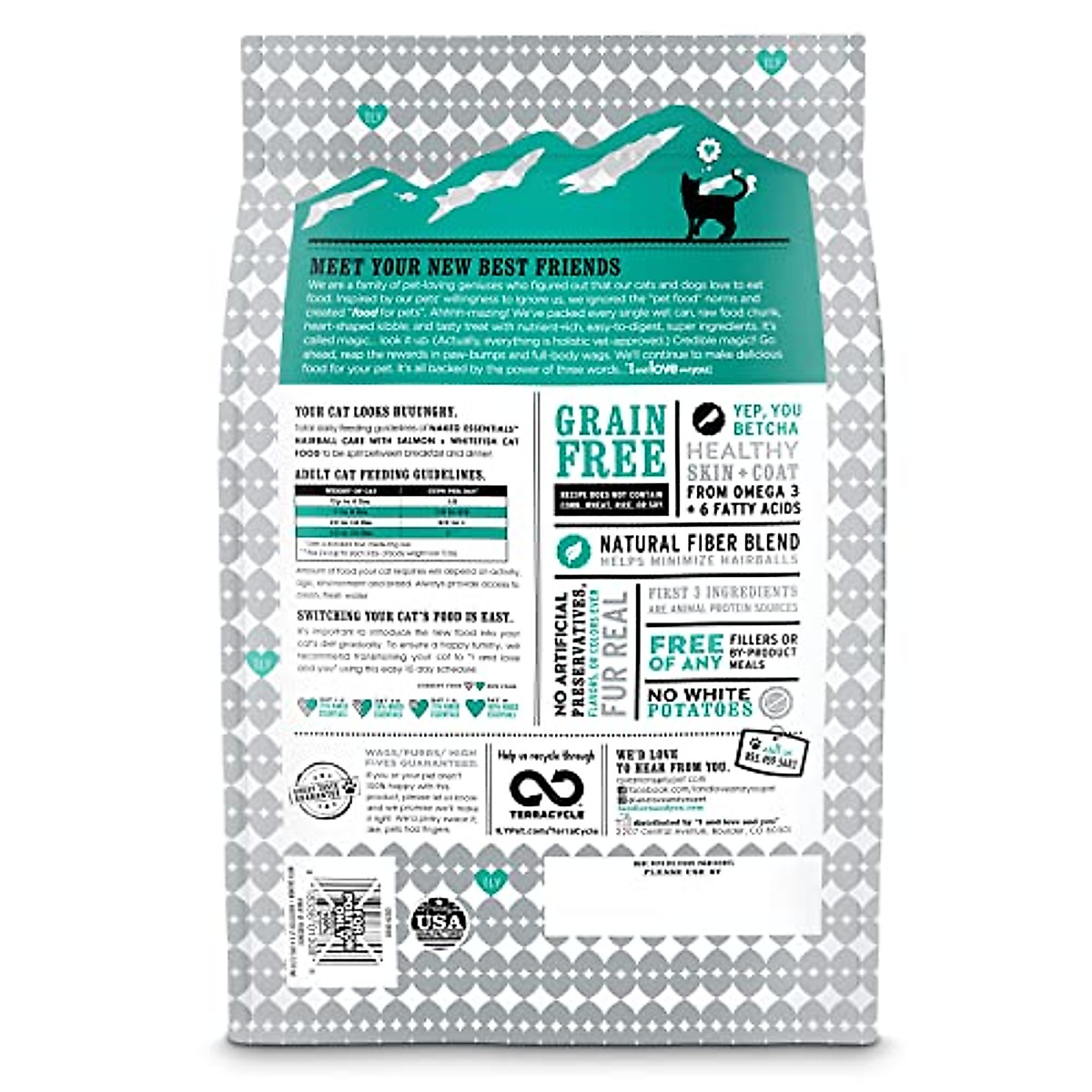 I AND LOVE AND YOU" Naked Essentials Dry Cat Food, Hairball Care Salmon and Whitefish Recipe, Grain Free, Real Meat, No Fillers, 3.4 lb Bag