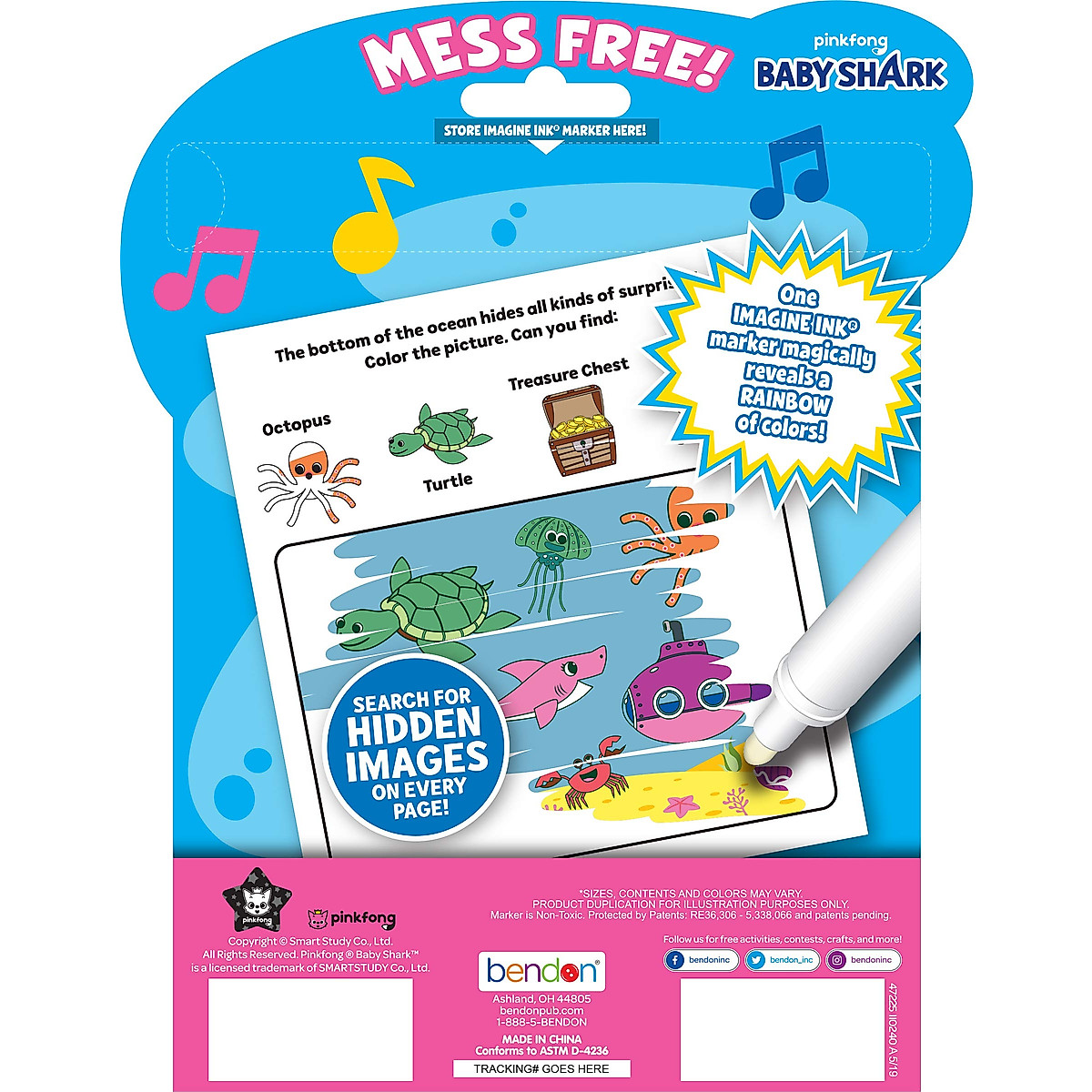 Bendon Imagine Ink Magic Ink Pictures and Game Book with Mess Free Marker (Baby Sharks)