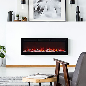 EDYO LIVING 60 inches Electric Fireplace Recessed and Wall Mounted Electric Fireplace Heater and Linear with Timer, Remote Control, Adjustable Flame Color