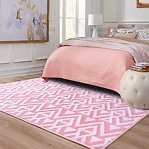 Ompaa Ultra Soft Shaggy Rugs Memory Foam Bedroom Carpet, Pink 3 x 5 Feet, Plush Geometric Textured Area Rugs for Living Room Couch Dorm Bedside Kids Girls Teens Room Nursery Decor Floor Mat