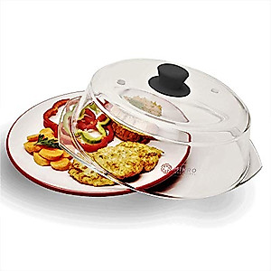 Microwave Borosilicate Glass Plate Cover for food Tall Splatter Guard - Easy Grip Silicone Knob - BPA Free and Dishwasher safe - Black