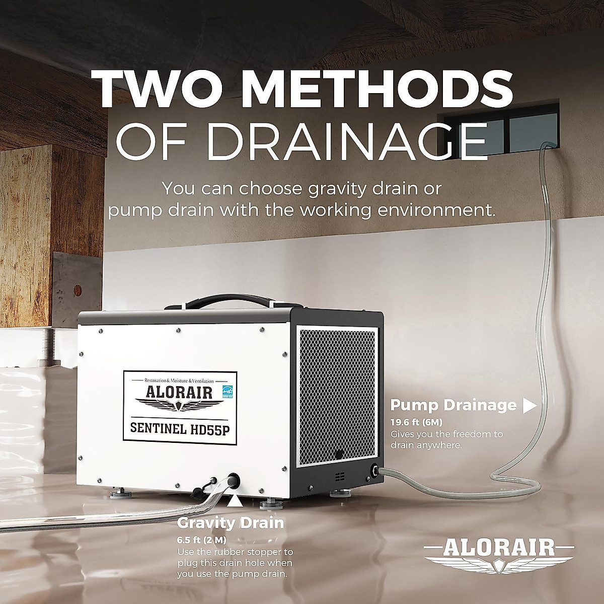 ALORAIR Crawl Space Dehumidifier, 120 PPD Energy Star Crawlspace Dehumidifiers with Drain Hose and Pump for Basement, Portable Compact Auto Defrost Under House Industry Commercial Dehumidifier