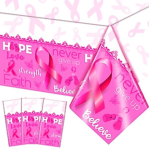 Breast Cancer Awareness Tablecloth Breast Cancer Party Supplies Disposable Pink Ribbon Plastic Tablecover Rectangle Breast Cancer Party Decorations for Women Indoor and Outdoor, 42.5 x 71 Inch (3 Pcs)