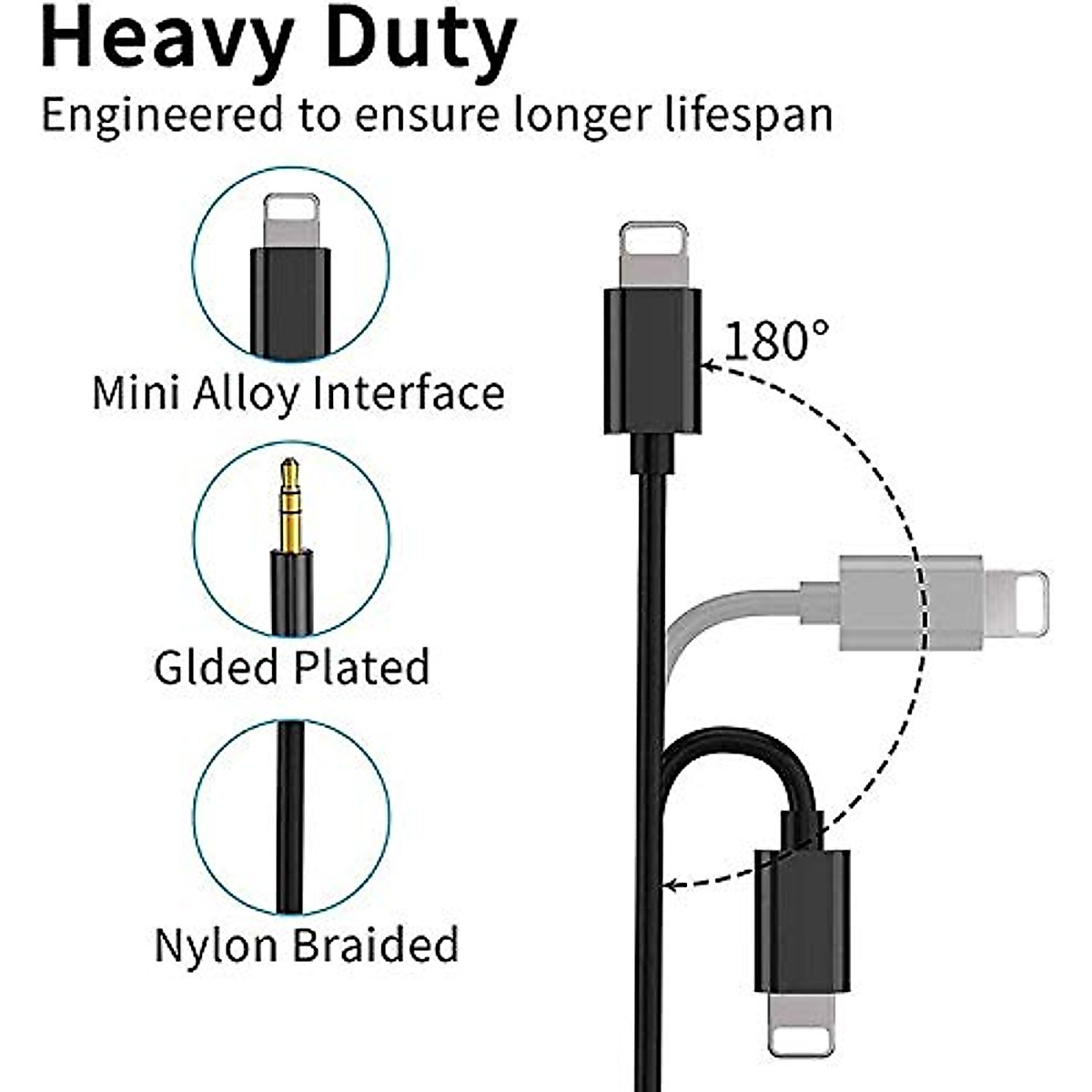 [Apple MFi Certified] AUX Cord for iPhone,2 Pack Lightning to 3.5mm Aux Cable for Car Compatible with iPhone 12/11/XS/XR/X/8/7/iPad/iPod for Car/Home Stereo,Speaker,Headphone - 3.3ft White & Black