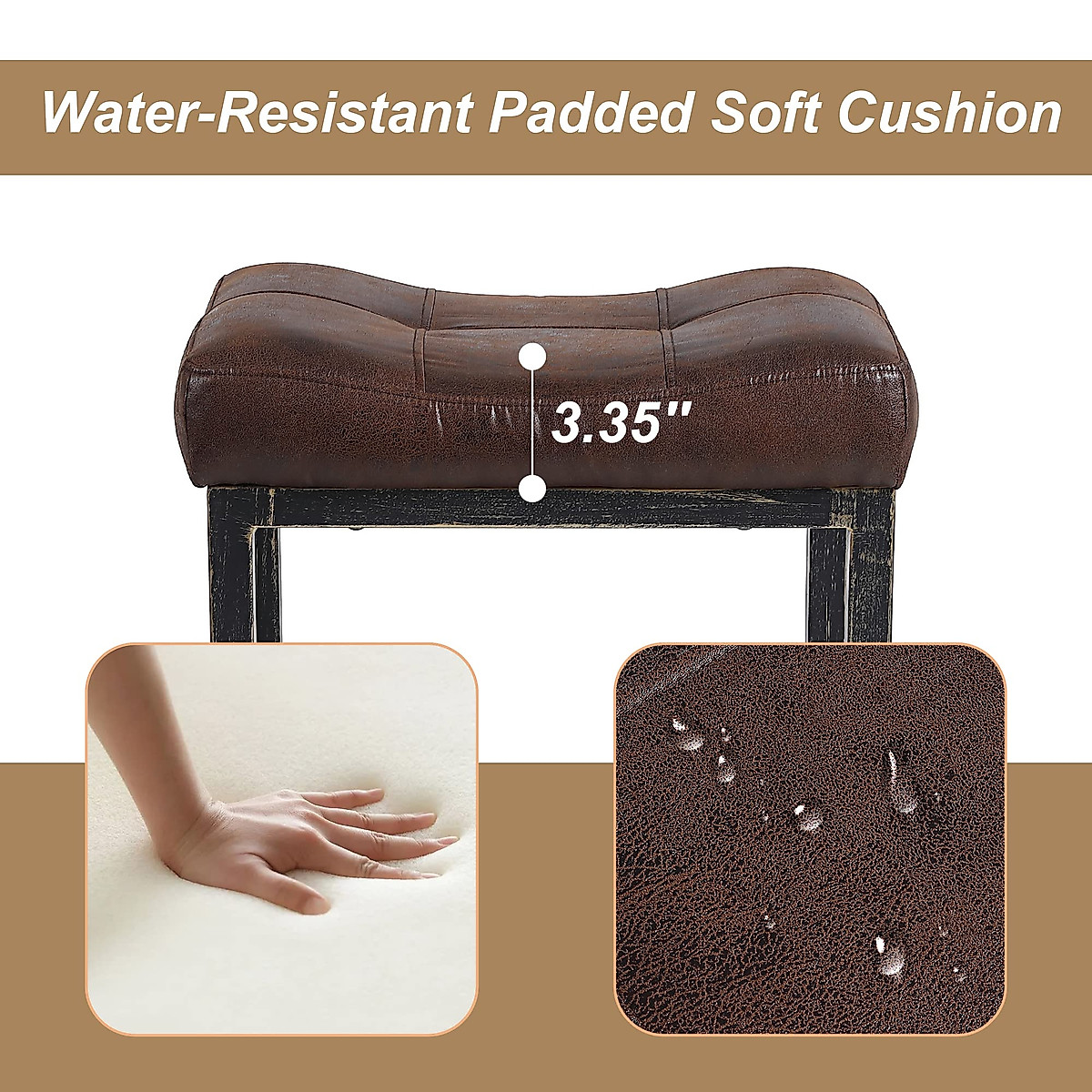 Flysky Counter Height Bar Stools Set of 2, 24 inch Saddle Stool PU Leather Barstools with Metal Base, Footrest, Tall Bar Stool for Dining, Kitchen Island, Coffee, Pub(2PC, 24INCH)