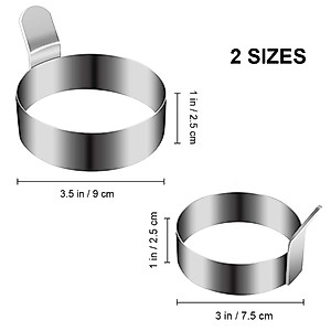 Egg Ring, Stainless Steel Omelet Mold Non Stick Pancake Ring Mold for Frying Egg, Egg Circles for Griddle (2 Sizes, 4 Pack)