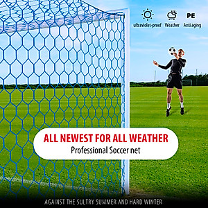 XXXYYY Soccer Goal Net Replacement 24x8FT, Professional On-Court Quality [8.4 LBS, 4mm Nylon], Upgraded Weather Resistance, Better Break Strength, Higher Abrasion Resistance- Blue (Net Only)