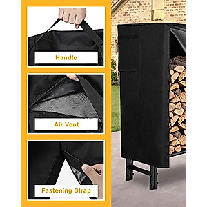 GASPRO 8FT Firewood Rack Outdoor with Cover, Adds Sturdy Middle Upright, Heavy Duty Steel Log Rack Wood Holder, Easy to Assemble