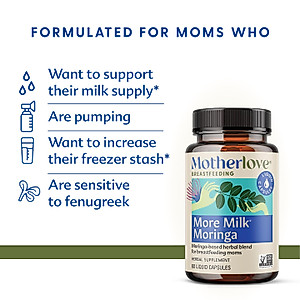 Motherlove More Milk Moringa (60 Liquid caps) Moringa-Based Lactation Supplement to Support Breast Milk Supply—Non-GMO, Organic Herbs, Vegan, Kosher