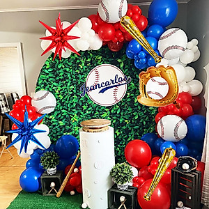 Baseball Garland Arch Kit With Glove, Bat, and Star Balloons - 128pcs Red, White, and Navy Blue for Baseball Theme Birthday, Baby Shower Party Supplies