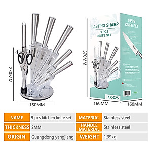 Knife Set, Professional Stainless Steel Chef Knife Set of 9 with Rotatable Acrylic Stand for Kitchen, Ergonomic Ultra Sharp Non-Stick Kitchen Knife set with Gift Box for Women Gifts