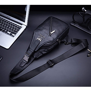 BULLCAPTAIN Genuine Leather Men Sling Bag Casual Travel Hiking Chest Bag Crossbody Shoulder Backpack