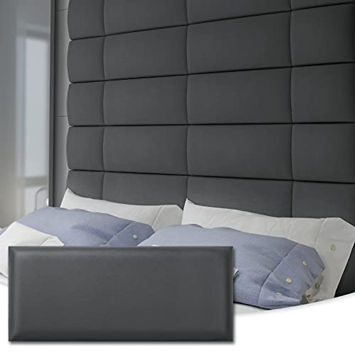 Art3d Adjustable Wall Mounted Upholstered Headboard for King, Twin, Full and Queen, Reusable and Removable Padded Wall Panels, Interchangeable Bed Panels in Black (12 Panels, 9.84" x 23.6")