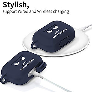 EasyAcc Silicone Funny Case Cover for AirPods Pro 2019, AirPod Pro Case Protective Skin Air Pod Pro Cute Accessories with Keychain Dark Blue