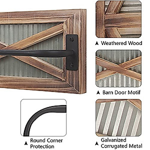 Livoccur Rustic Towel Rack, Wall Mounted Tower Holder with Whitewashed Wood Barn Door and Galvanized Decor, Hanging Towel Bar for Bathroom Towels, Robes, Kitchen Storage Organizer Rack