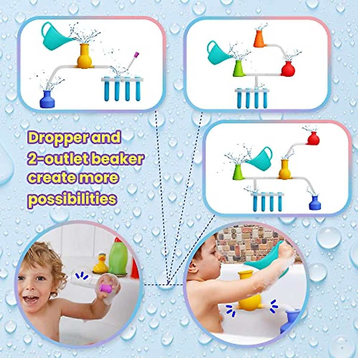 LiKee Kids Bath Toys Fun STEM Bathtub Toys Strong Suction Bath Toys for Kids Ages 4-8, Science Lab Bath Toys for Toddlers 2 3 4 Year Old Boys Girls, Play Water Toys, Kids Toys, Kids Gifts