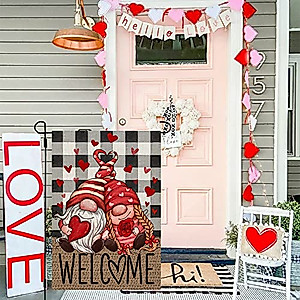 CROWNED BEAUTY Valentines Day Gnomes Garden Flag for Outside 12x18 Inch Small Double Sided Plaid Yard CF673-12