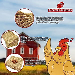 Backyard Barnyard 12 Pack Chicken Nesting Box Pad Made in USA! 13 x 13 Excelsior Liner for Coop Aspen Hay Fiber Poultry Bedding for Egg Laying Hens Pollos Chook