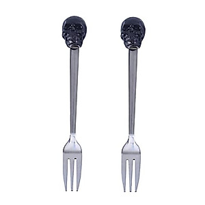 Hemoton 2pcs Salad Fruit Fork Stainless Steel Food Picks Metal Appetizer Sticks Western Salad Forks Black Outfit Dessert Three Prong Forks Black Metal Mixed Fruit Resin Skull Set