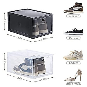 WANHUX Front Shoe Box, Set of 6, Stackable Plastic Shoe Box with Clear Door, as Shoe Box and Clear Shoe Box for Displaying Sneakers, Easy to Assemble, Fits US Size 12 (13.6x 10.6x 6.7 inches)