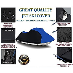 Black/Blue Heavy-Duty, PWC 600D Jet SKI Cover Compatible for Kawasaki STX-15F / JT1500A9F 2009 2010 2011 2012 2013 2014 2015 2016 2017 2018 2019 2020
