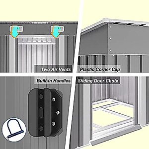Evedy Sheds & Outdoor Storage, 6'x 6' FT Outdoor Metal Storage Shed, Sliding Doors and Window, Sun Protection, Waterproof Tool Storage Shed for Backyard, Patio, Lawn (Wood Grain & Coffee)