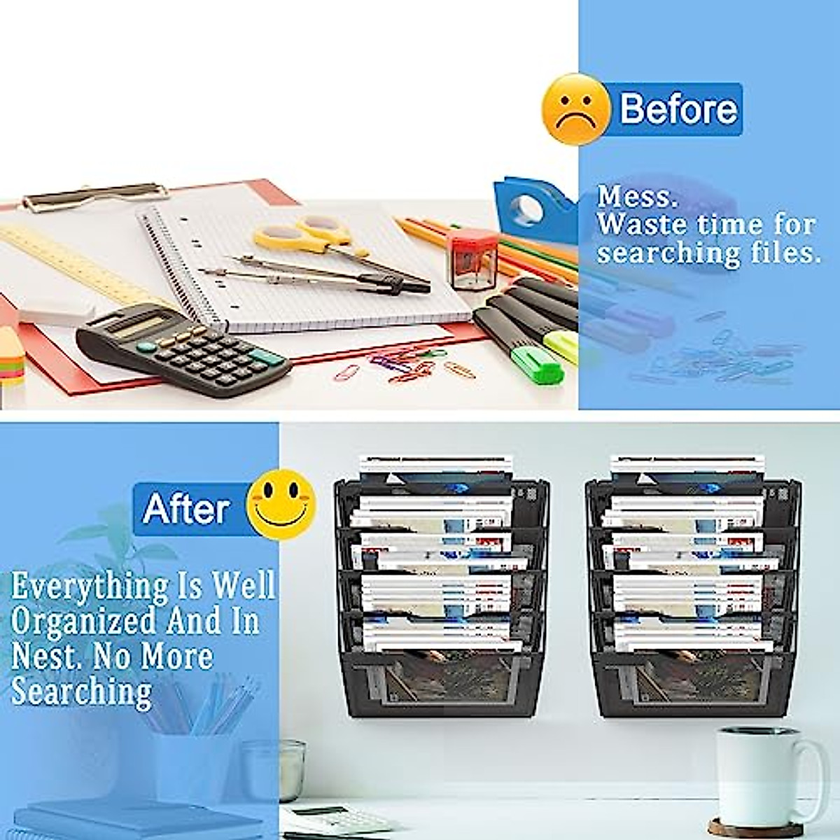 LQPAFZ 5 Tier Magnetic File Holder - for File Cabinets, Refrigerator, Whiteboard, Office, No Drilling Installation Large Capacity Black Magnetic File Holder