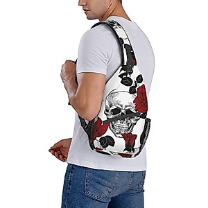 Lunepon Rose And Skull Sling Backpack Crossbody Shoulder Bags For Women Men, Sling Bag Travel Hiking Chest Bag Daypack Unisex