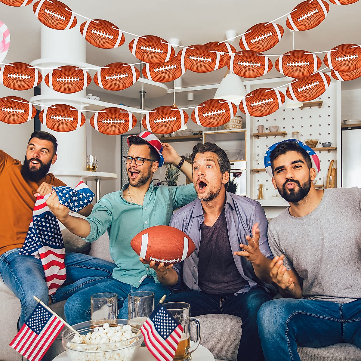 6 Pieces Football Banner Party Decorations Sports Paper Bunting Game Day Birthday Garland Football Theme Hanging Banners Assembled for Home Wall Decor School Party Favor Supplies Photo Props Backdrop