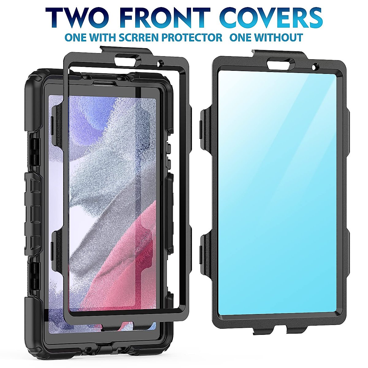 Timecity Case for Samsung Galaxy Tab A7 Lite 2021 8.7'' SM-T220/T225/T227 with Screen Protector, Heavy Duty Rugged Full-Body Protective Case with 360 Rotating Stand, Hand/Shoulder Strap Case, Black