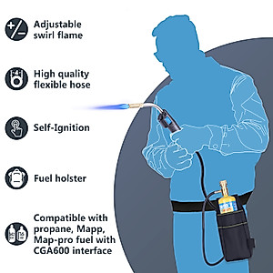 TAUSOM Propane Torch, Mapp Gas Torch with Included Holster, Trigger Start Hose Torch, Map Gas Torch Kit Adjustment Knob, Brazing Torch Kit, Soldering Welding Torch