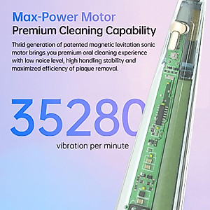 M-teeth Sonic Electric Toothbrush for Adults, X7 Series with 120 Days Battery Life, 5 Modes, 3 Brush Heads, Smart Timer, Dentist Recommended, Rechargeable, Water Resistant, Green
