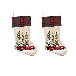 Haute Decor HangRight Polyester with Flannel Cuff Nostalgia Christmas Stocking, 20 Inch (2 Pack)