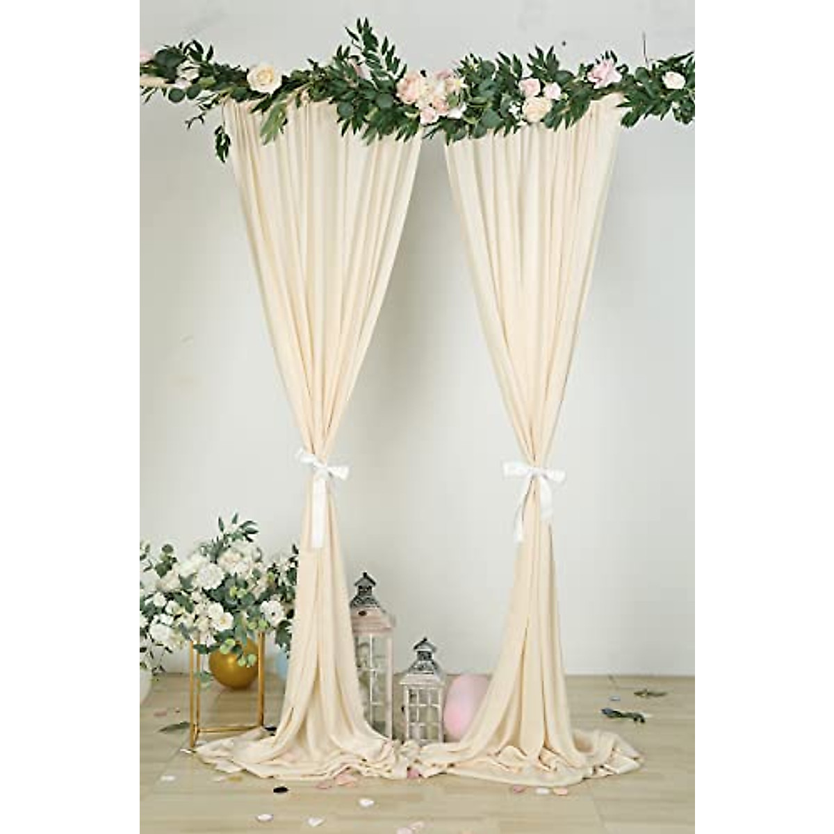 Cytdkve 2 Panels 4.8 Feet x 10 Feet Butter Cream Velvet-Like Wedding Backdrop Curtain Drapes, Silky Soft Window Curtains Panels for Wedding Ceremony Birthday Party Decorations