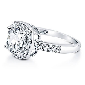 BERRICLE Sterling Silver Halo Wedding Engagement Rings Cushion Cut Cubic Zirconia CZ Ring for Women, Rhodium Plated Size 7