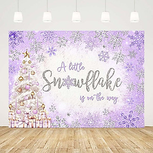 AIBIIN 7x5ft Snowflake Baby Shower Backdrop A Little Snowflake is on The Way Baby Shower Photography Background Purple Sliver Winter Snowflake Christmas Tree Baby Shower Party Decorations Supplies