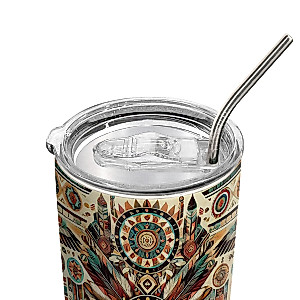 20oz Dreamcatcher Native American Tumbler, Native American Indian Gifts, Coffee Thermos for Women, Men, Stainless Steel Double Wall Vacuum Insulated Coffee Mug, Travel Cup with Lid